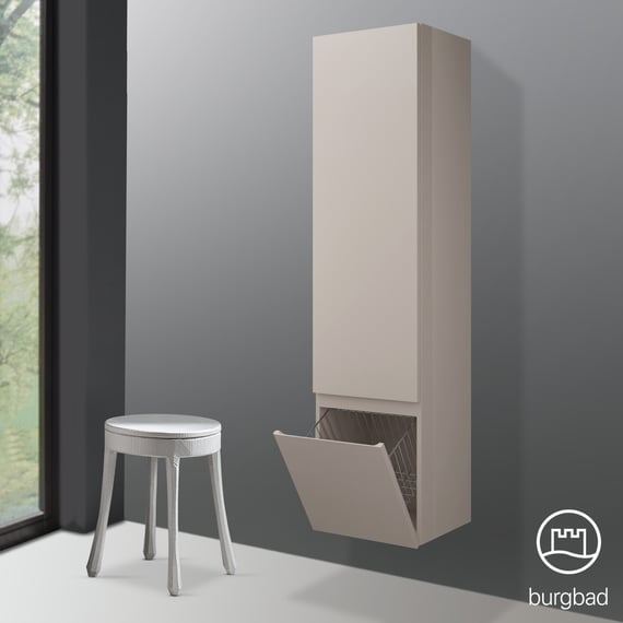 Burgbad Cube Colonne, 1 porte avec trappe à linge, gris basalte mat ...
