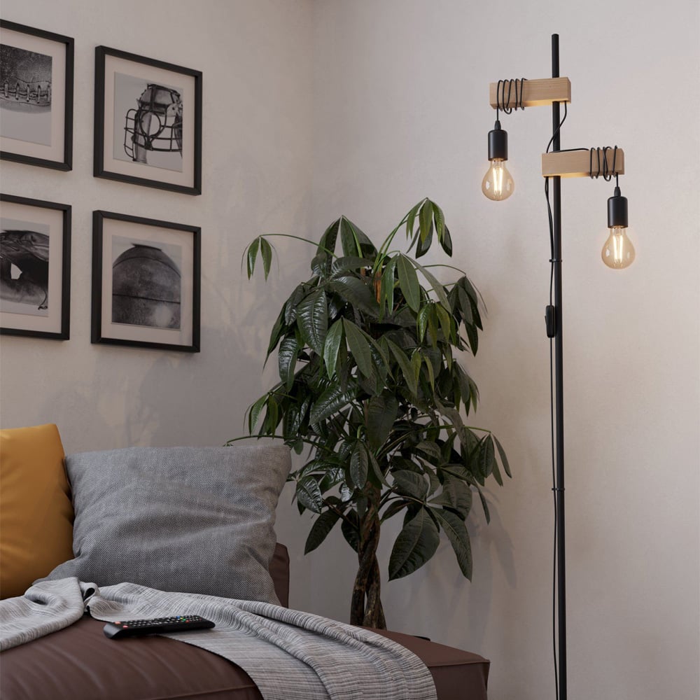 Eglo TOWNSHEND Lampadaire, E27 noir/marron - 43516 | REUTER