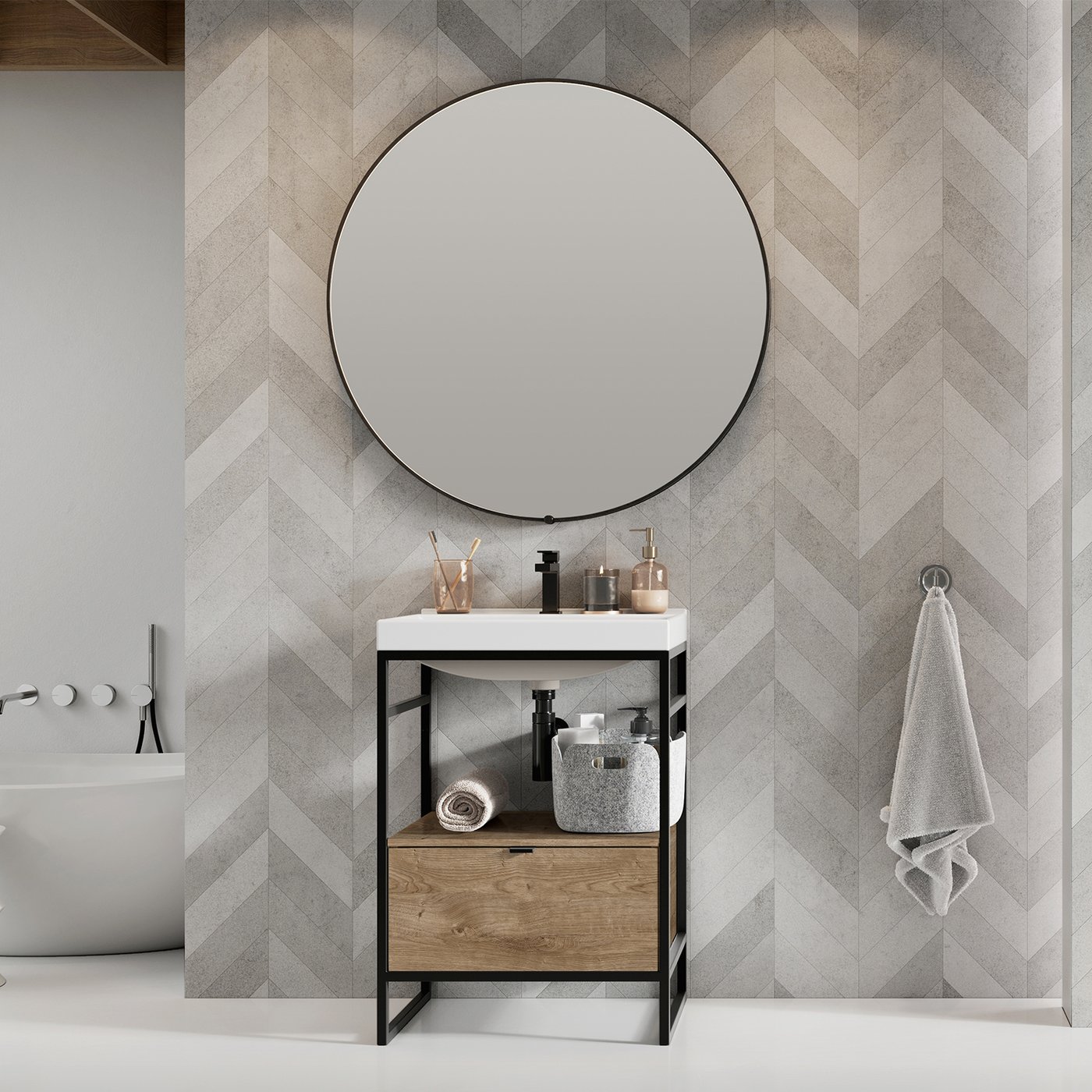 evineo ineo3 Vasque avec meuble sous-vasque et console métallique l ...
