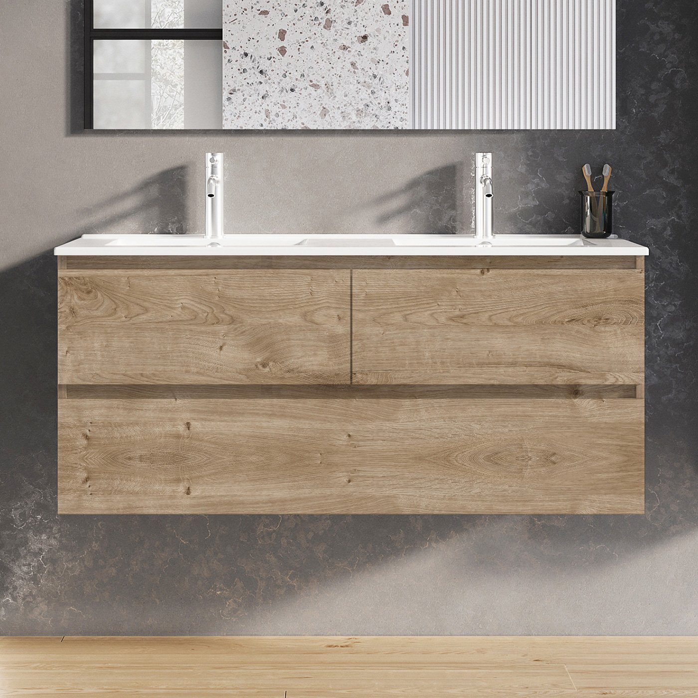 evineo ineo2 Meuble sous-vasque l : 121 cm, 3 tiroirs, avec poignée ...