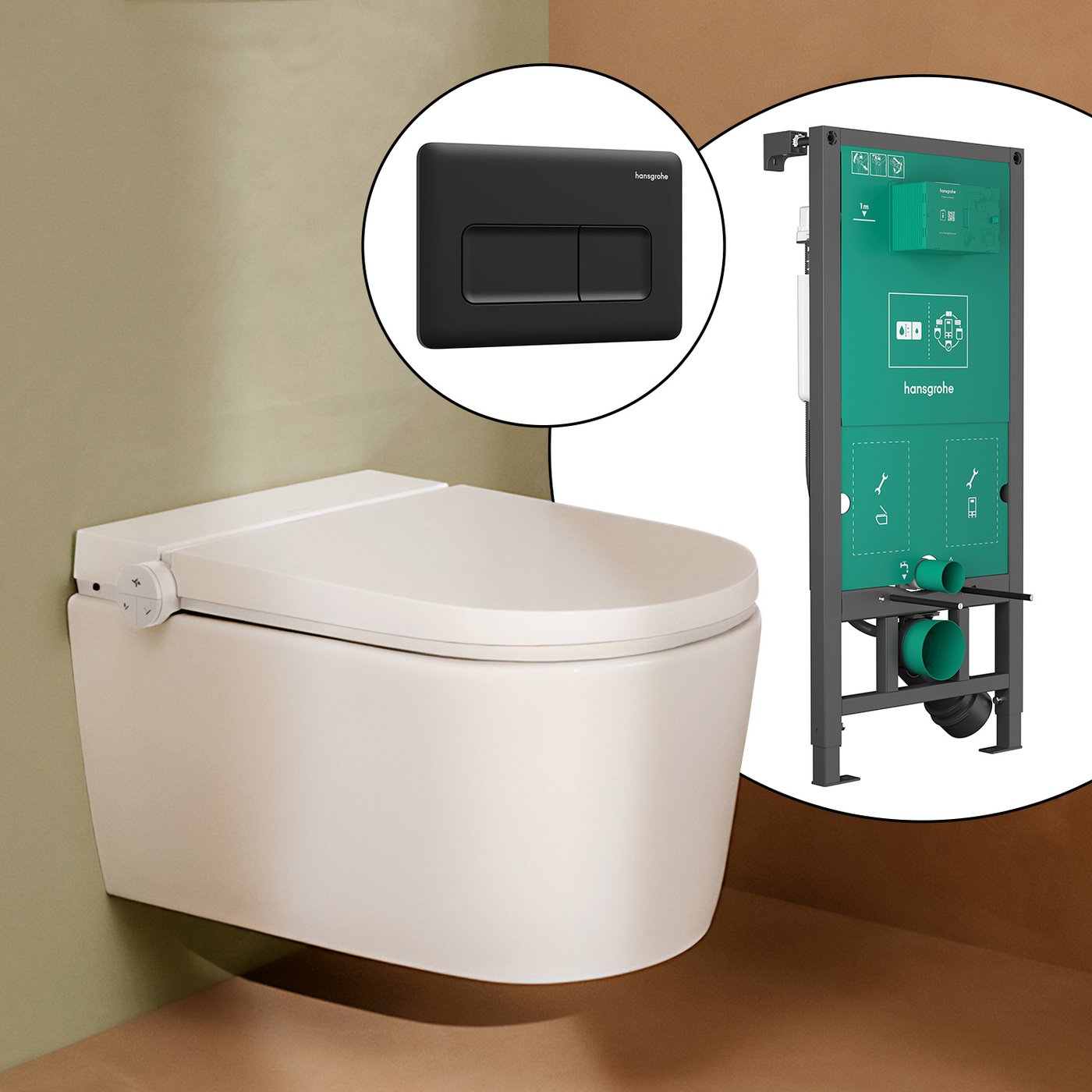 hansgrohe LivaFine Wand-Dusch-WC mit AquaHelix Flush, Komplett-SET mit ...