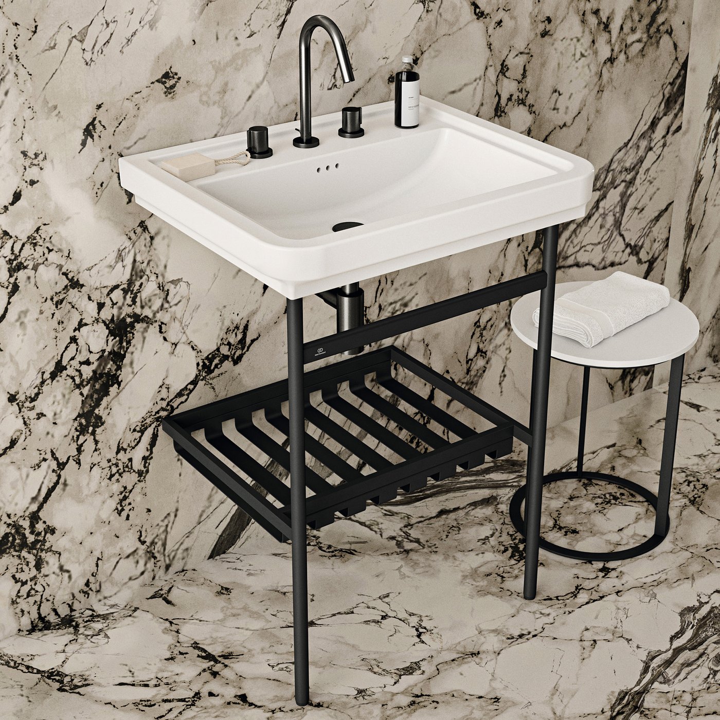 Ideal Standard Conca Support de lavabo avec tablette, soie noir ...