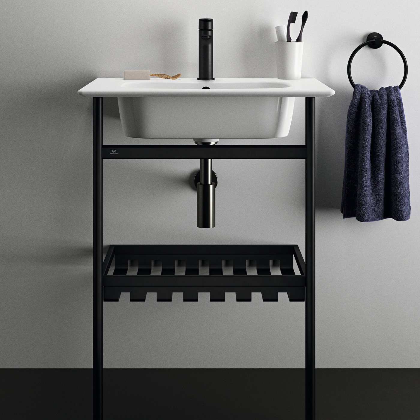 Ideal Standard Conca Support de lavabo avec tablette, soie noir ...