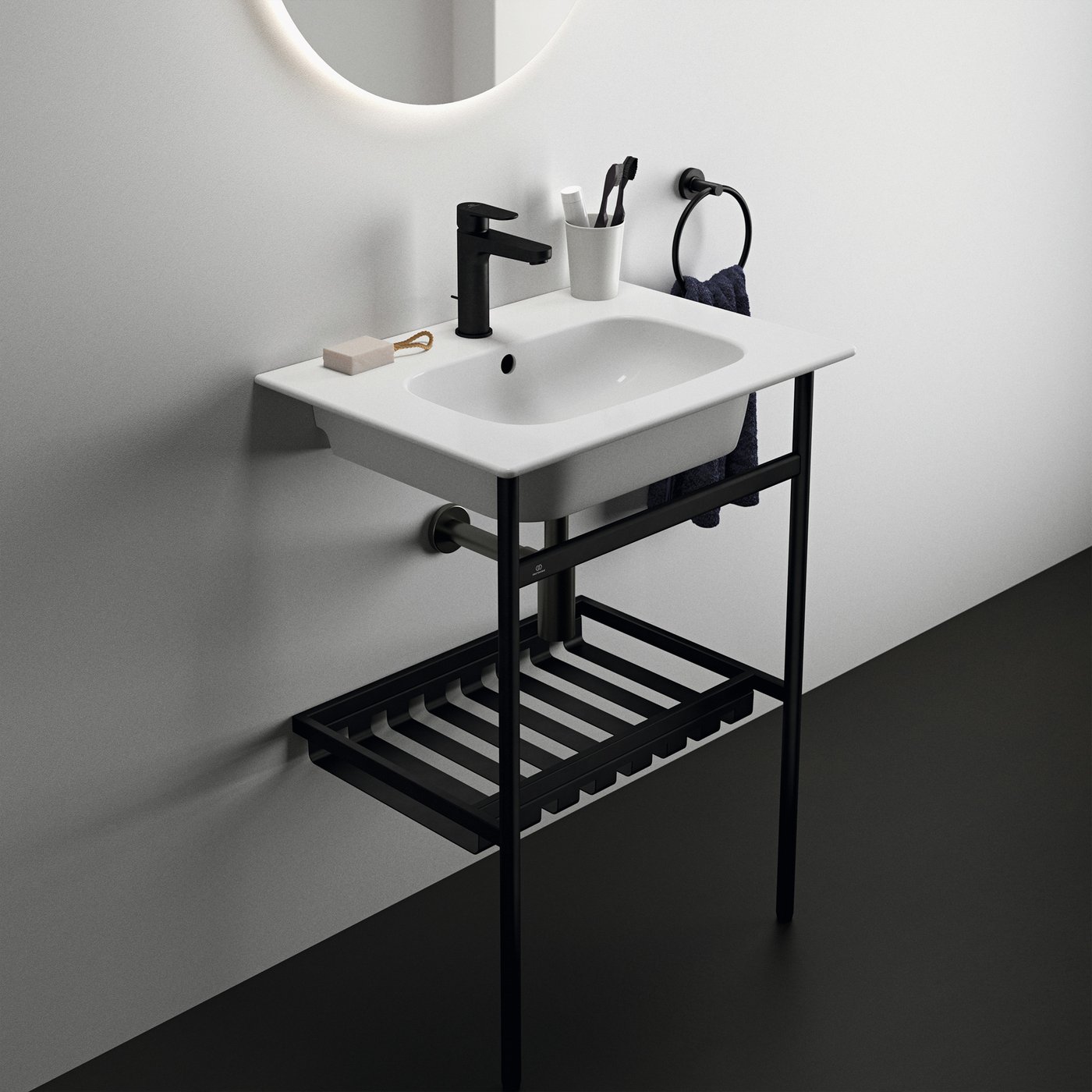 Ideal Standard Conca Support de lavabo avec tablette, soie noir ...