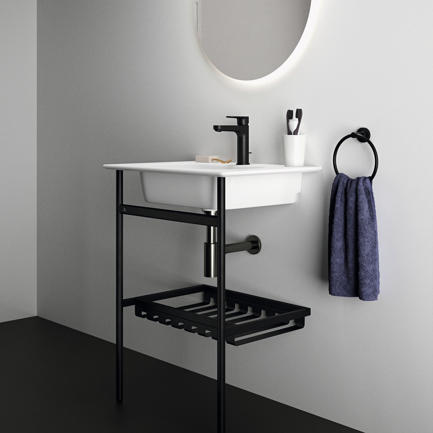 Ideal Standard Conca Support de lavabo avec tablette, soie noir ...