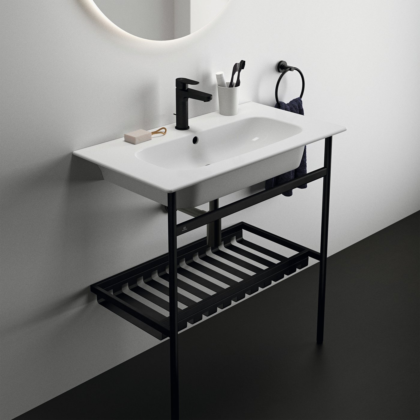 Ideal Standard Conca Support de lavabo avec tablette, soie noir ...
