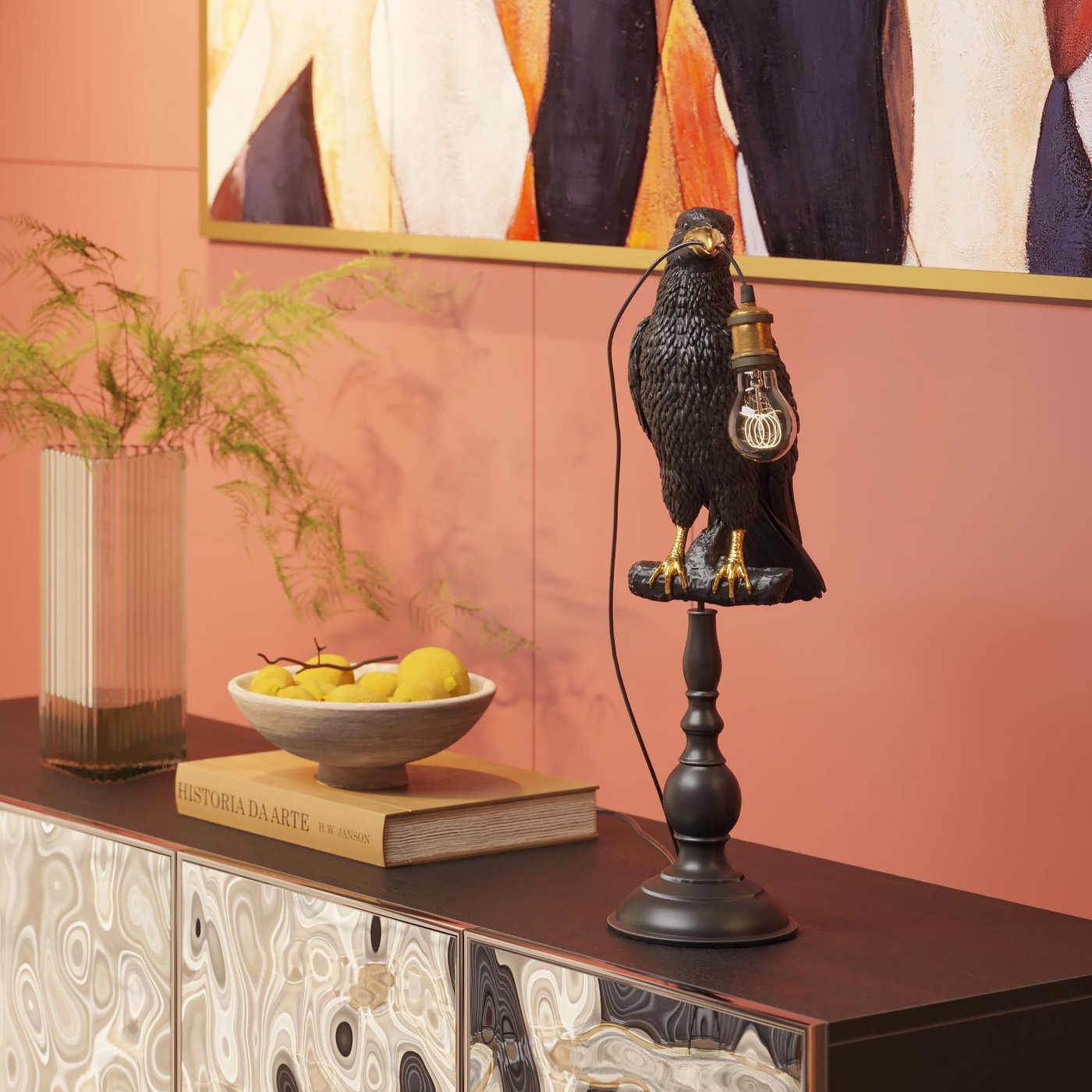 KARE Design Animal Sitting Crow Lampe de table, E27 noir/or - 52705 ...