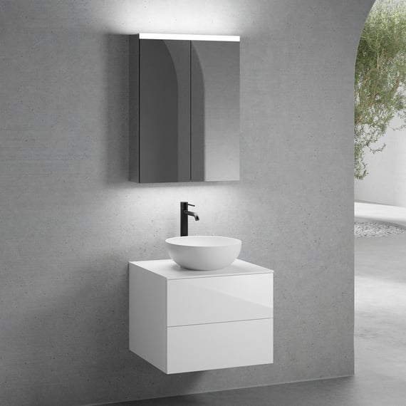neoro n50 mobile La: 60 cm con 2 estraibili, lavabo Ø 40 bianco opaco ...