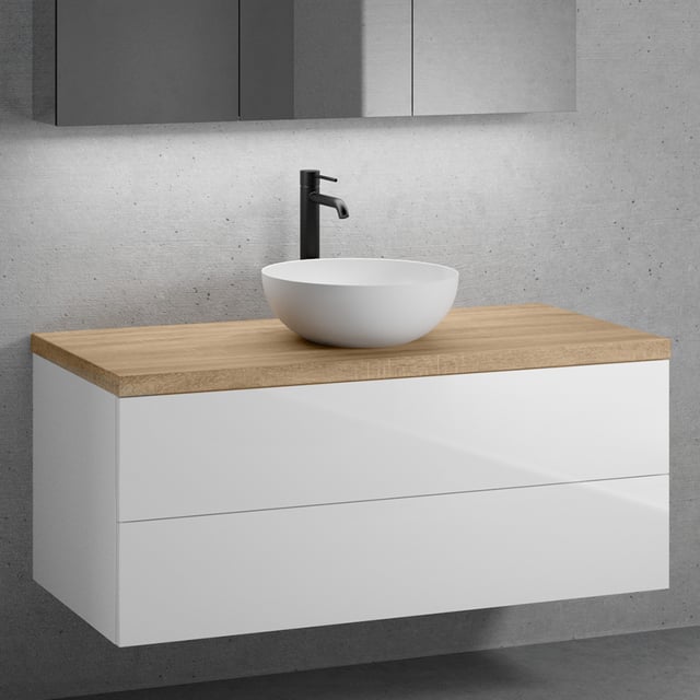 neoro n50 mobile La: 120 cm con 2 estraibili, lavabo Ø 45 cm bianco ...