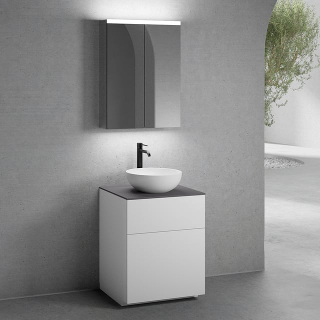 neoro n50 mobile La: 60 cm con 2 estraibili, lavabo Ø 45 bianco opaco ...