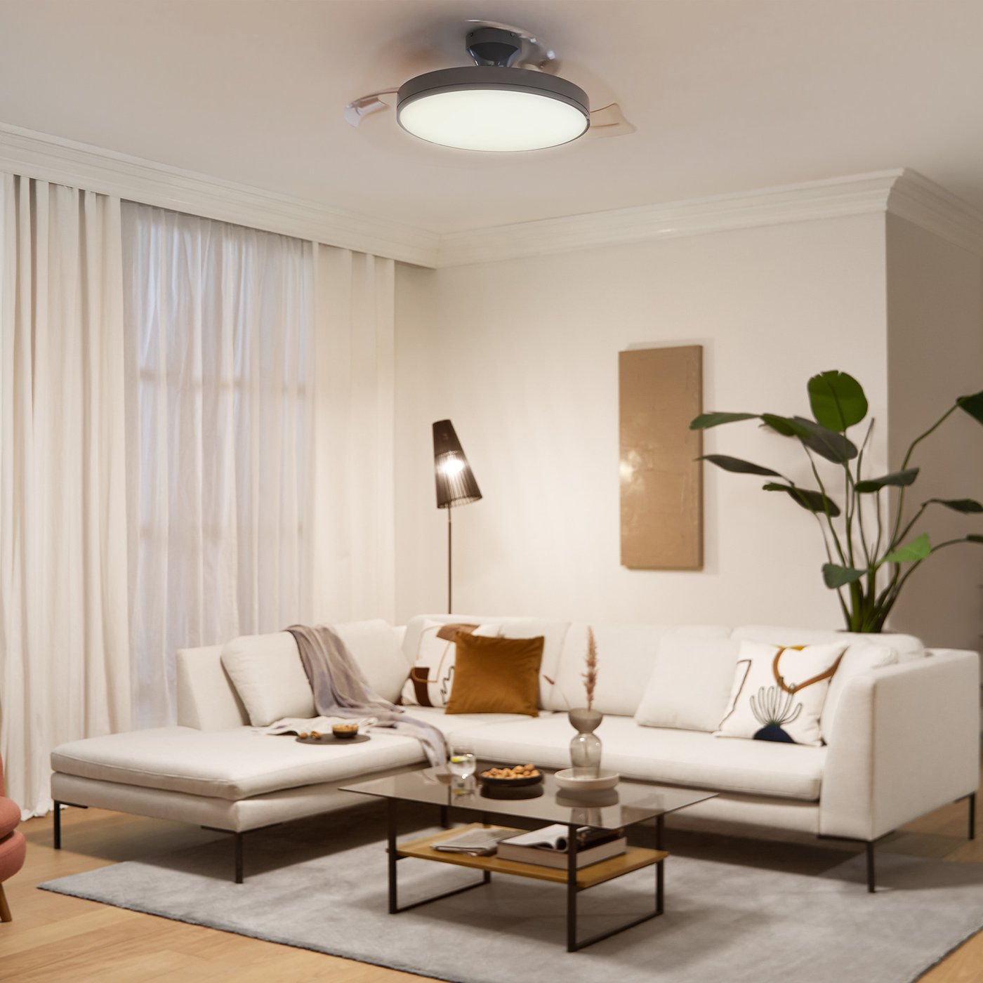 Philips Atlas Plafonnier avec ventilateur, LED nickel/blanc ...