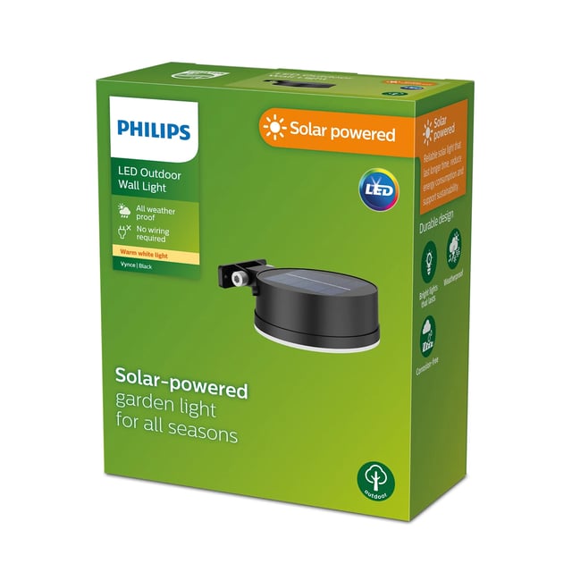 Philips Vynce Applique murale solaire, LED, ronde noir - 8720169265622 ...