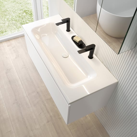 rivea Dia Meuble bas l : 121 cm avec 1 tiroir, vasque blanche avec 2 ...